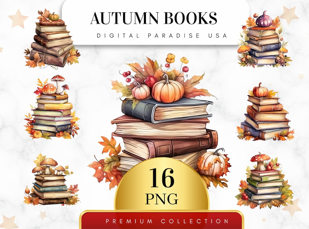 Set of 16, Autumn Books Clipart, Fall Journal Clipart, Book Bundle ...