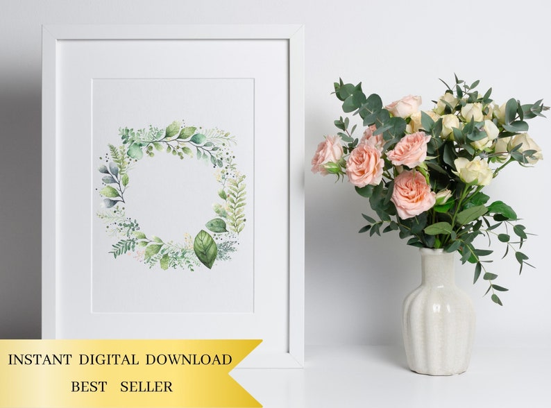 Set of 24, Watercolor Green Plant Frames Set, Greenery Digital Frames ...
