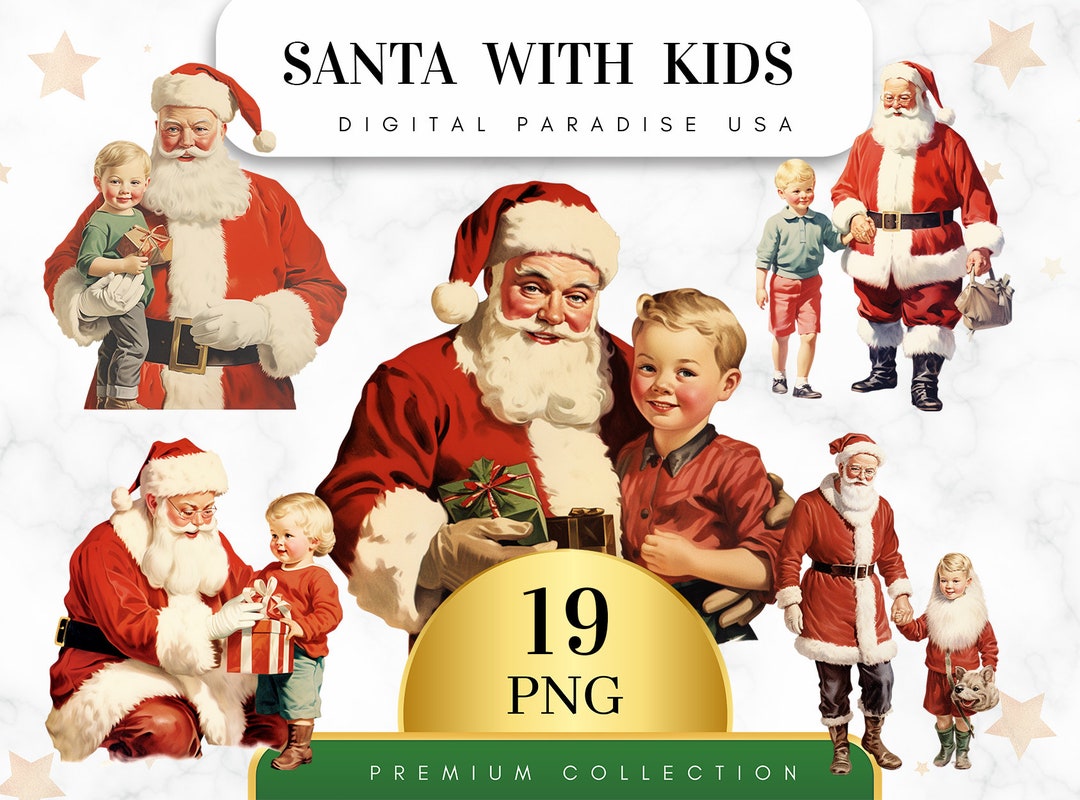 Set of 19, Santa With Kids Clipart, Christmas Clipart, Santa Claus ...
