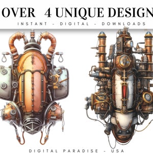 Set of 4, Steampunk Jetpack Clipart, Watercolor Steampunk Png ...