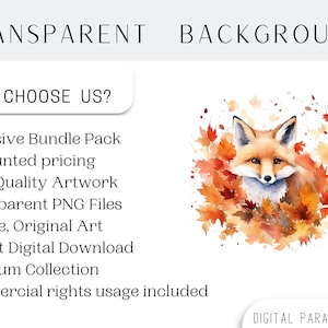 Set of 16, Autumn Fox Clipart, Fox PNG, Fall Fox Art, Watercolor Fox ...