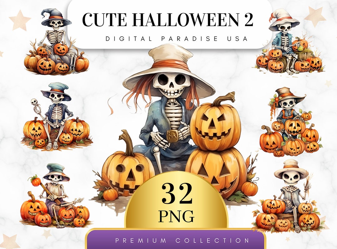 Set of 32, Cute Halloween Clipart, Halloween Bundle, Pumpkin Clipart ...