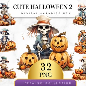Set of 32, Cute Halloween Clipart, Halloween Bundle, Pumpkin Clipart ...