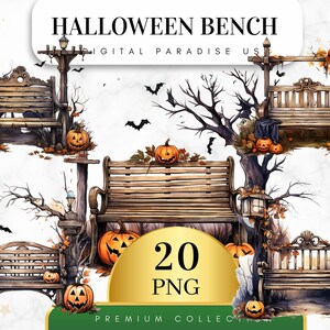 Set of 20, Halloween Bench Clipart, Spooky Bench PNG, Halloween Decor ...