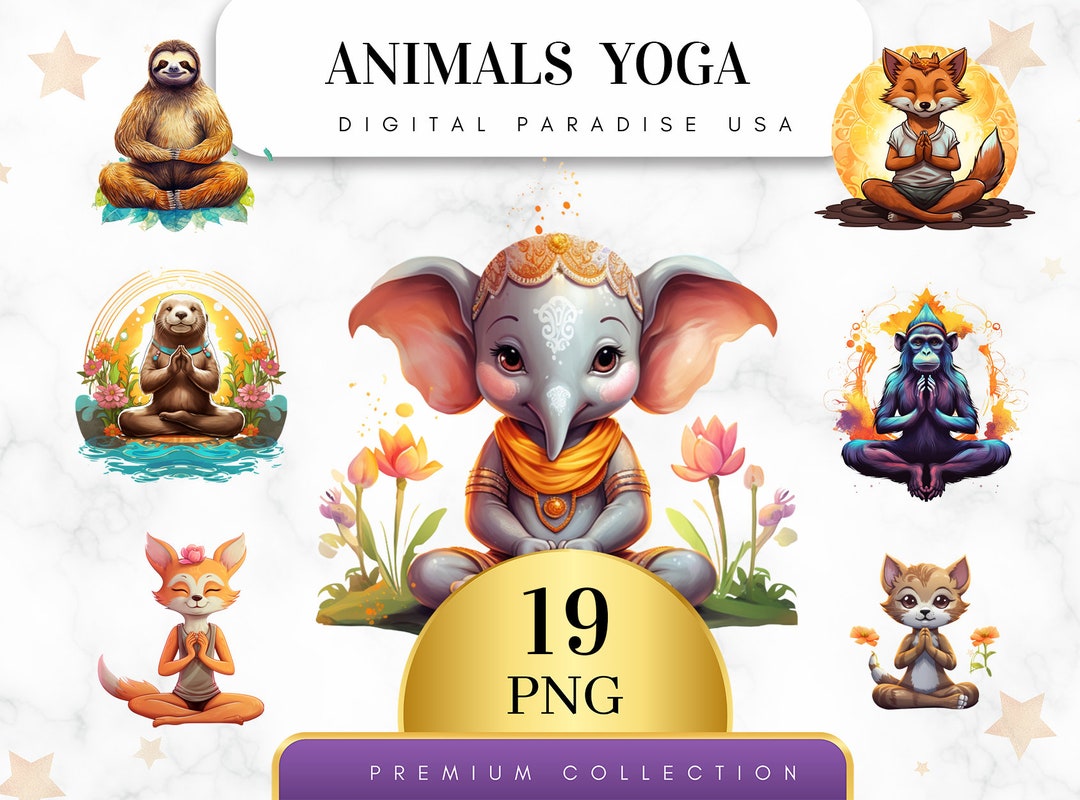Set of 19, Animals Yoga Clipart, Animal Pose PNG, Yoga Animals, Digital ...