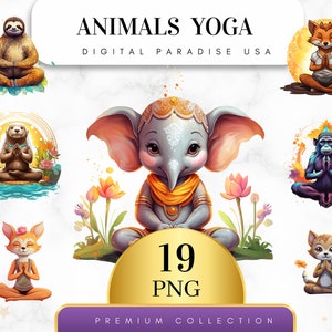 Set of 19, Animals Yoga Clipart, Animal Pose PNG, Yoga Animals, Digital ...
