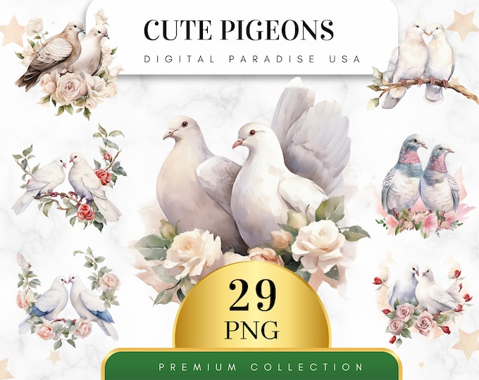 10 Pigeons Clipart Bundle, PNG & JPG, Printable Patchwork Pigeon ...