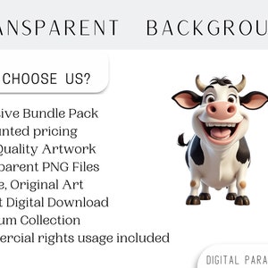 Set of 8, Happy Cow Clipart, Cow PNG, Farm Animal Clipart, Cute Cow Art ...