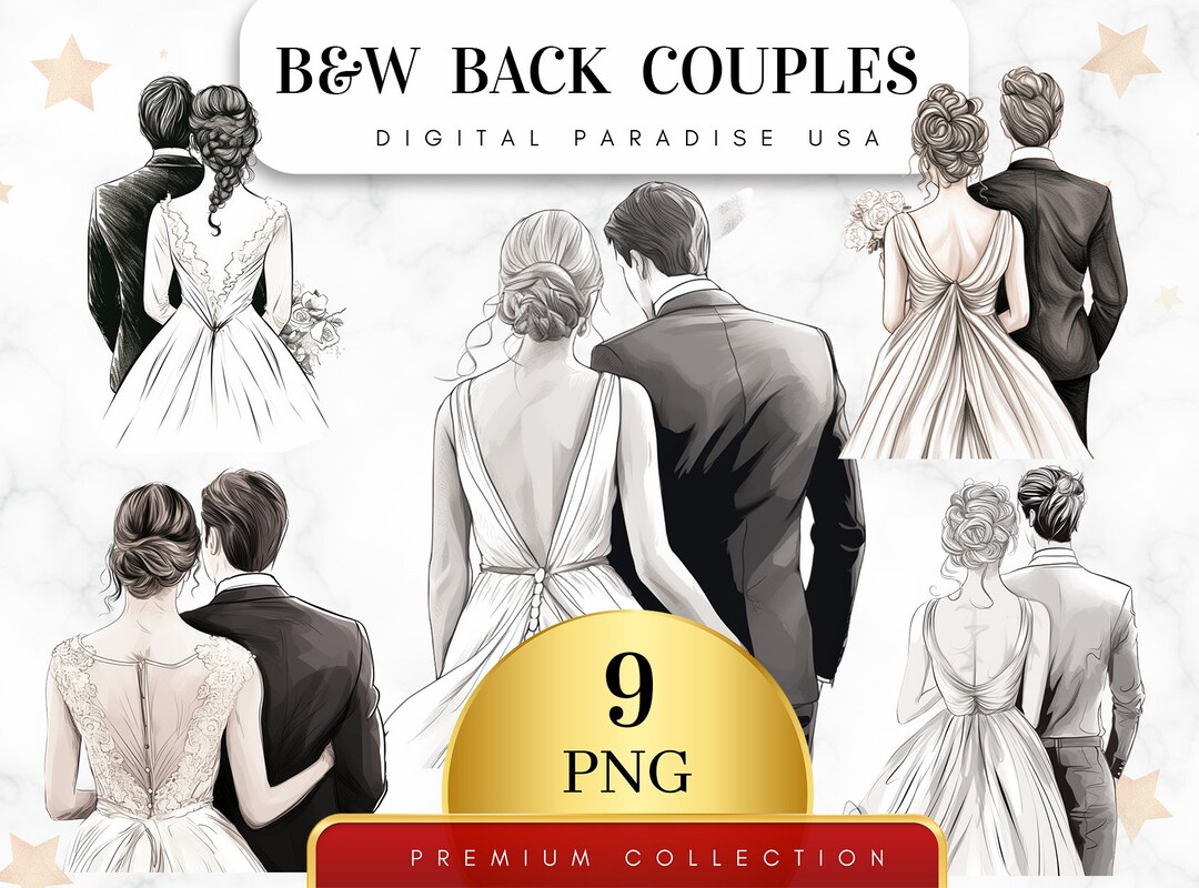 Set of 9, B&W Back Couples, Wedding Clipart, Couple Clipart, Wedding ...