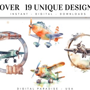 Set of 19, Watercolor Airplanes Clipart, Aviation, Travel, Flying ...