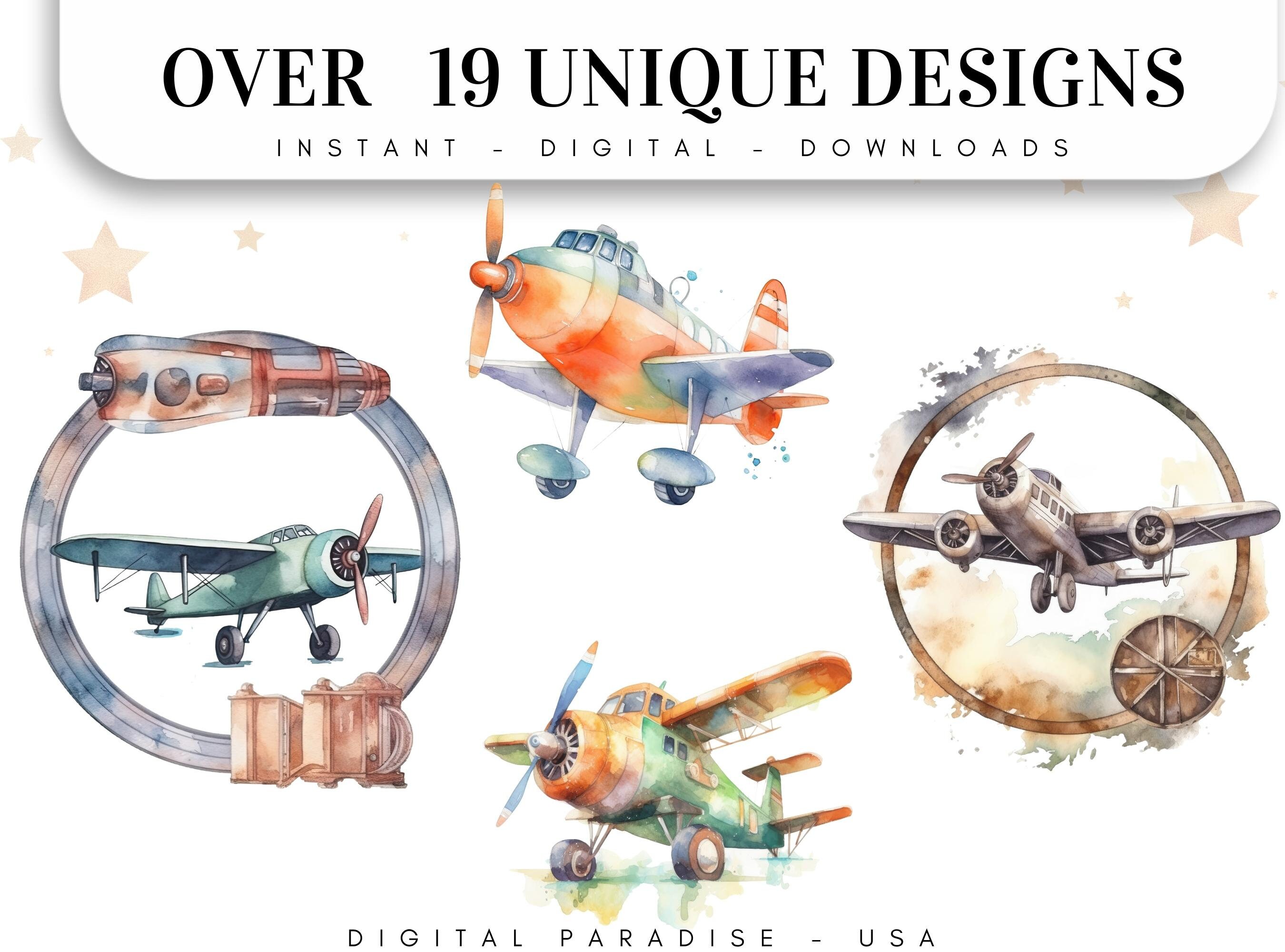 Set of 19, Watercolor Airplanes Clipart, Aviation, Travel, Flying ...