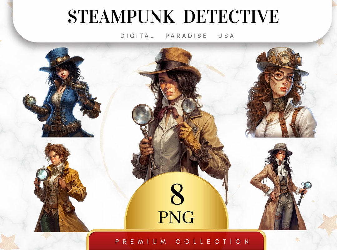 Set of 8 Steampunk Detective Clipart Vintage Detective PNG - Etsy