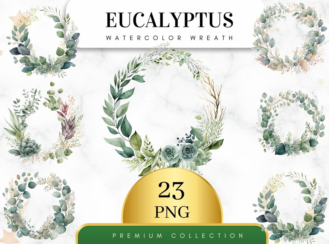Set of 23, Watercolor Eucalyptus Clipart, Greenery Clipart , Watercolor ...