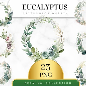 Set of 23, Watercolor Eucalyptus Clipart, Greenery Clipart , Watercolor ...