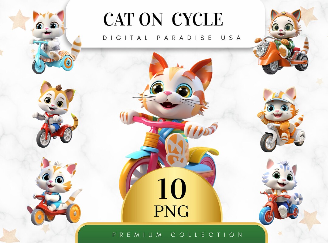 Set of 10 Cat on Cycle Clipart Cat on Cycle Png Cycling - Etsy Canada