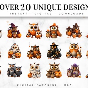 Set of 20, Halloween Owl Family Clipart, Owl Clipart, Owl PNG, Owlet ...