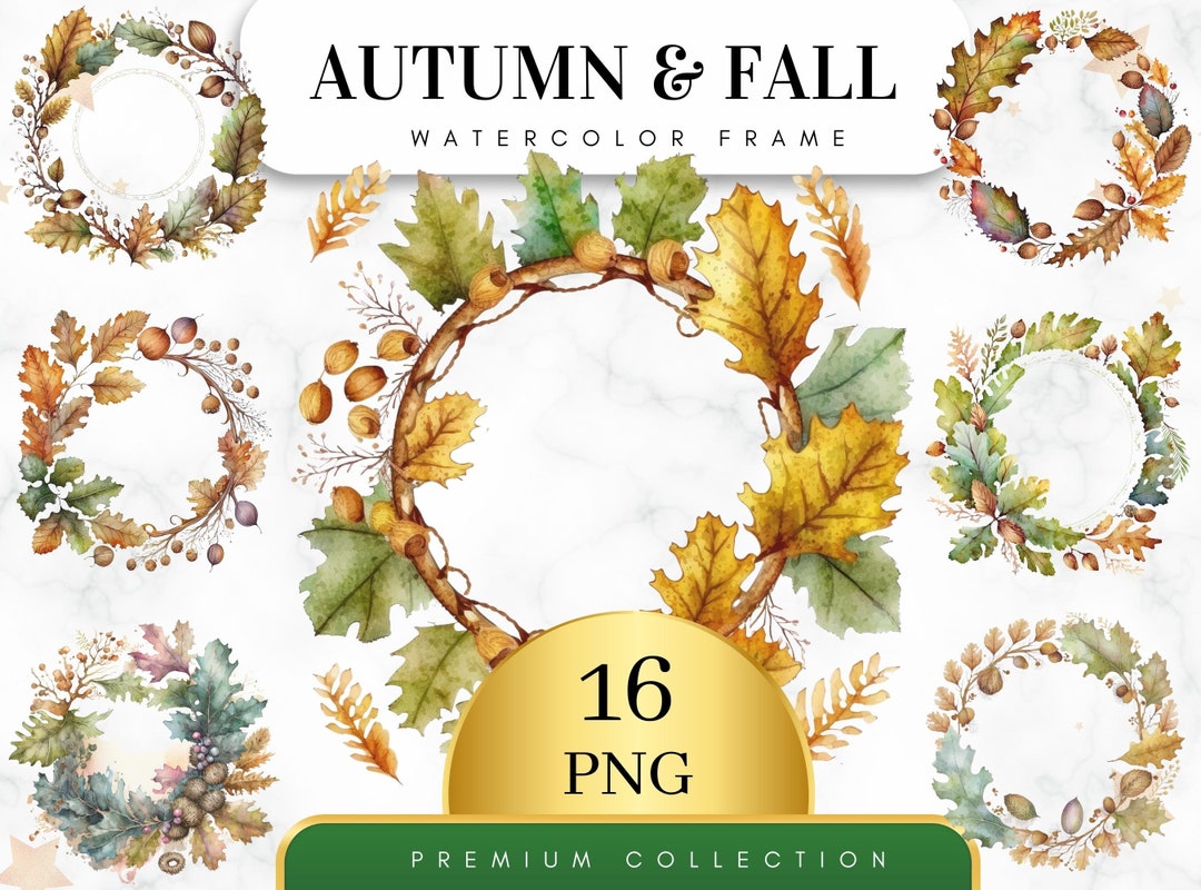 Set of 16, Watercolor Autumn Frames, Fall Floral Frames Png ...