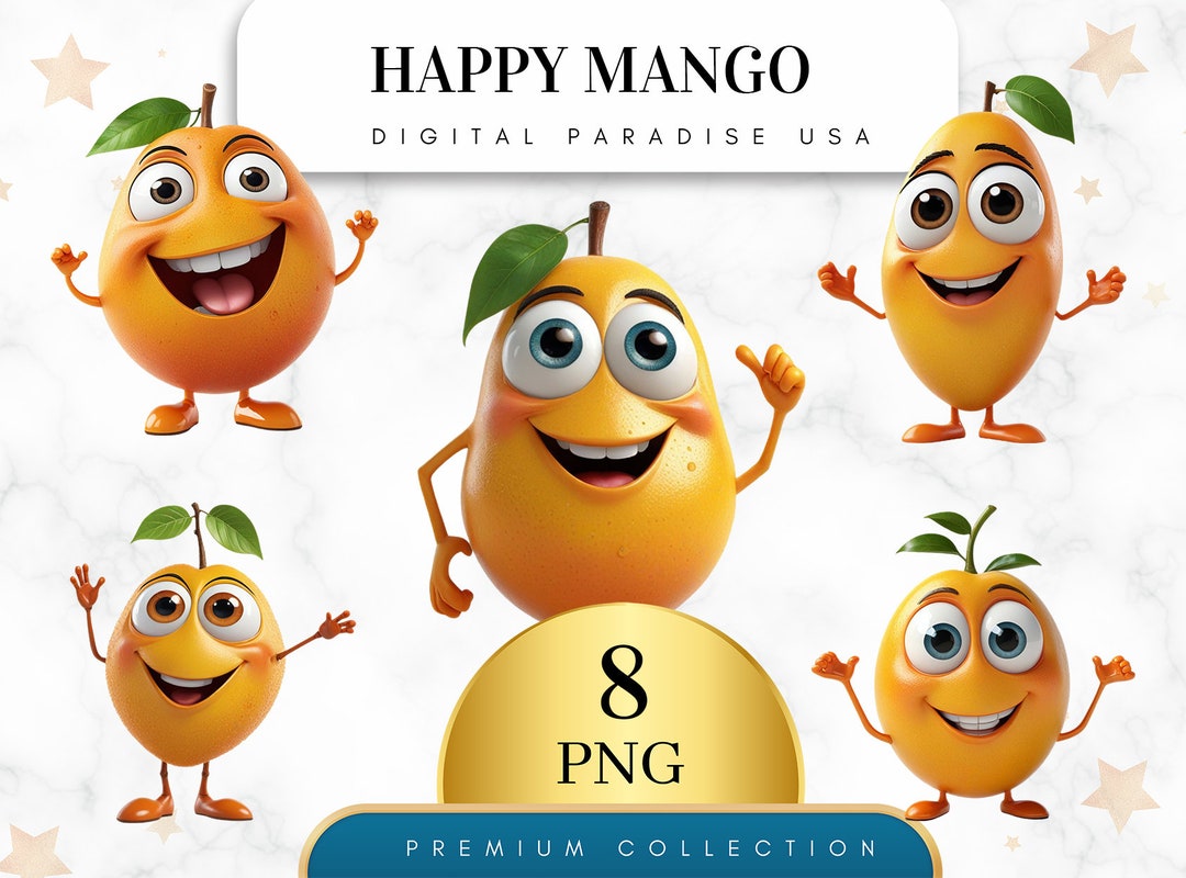Set of 8, Happy Mango Clipart, Fruit Clipart, Tropical Clipart, Summer ...