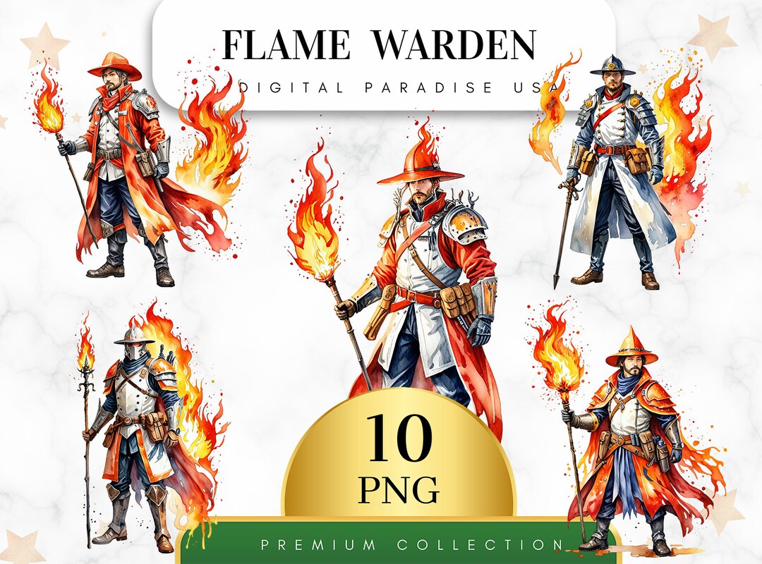 Set of 10, Flame Warden Clipart, Fire Hero PNG, Fantasy Clipart, Magic ...
