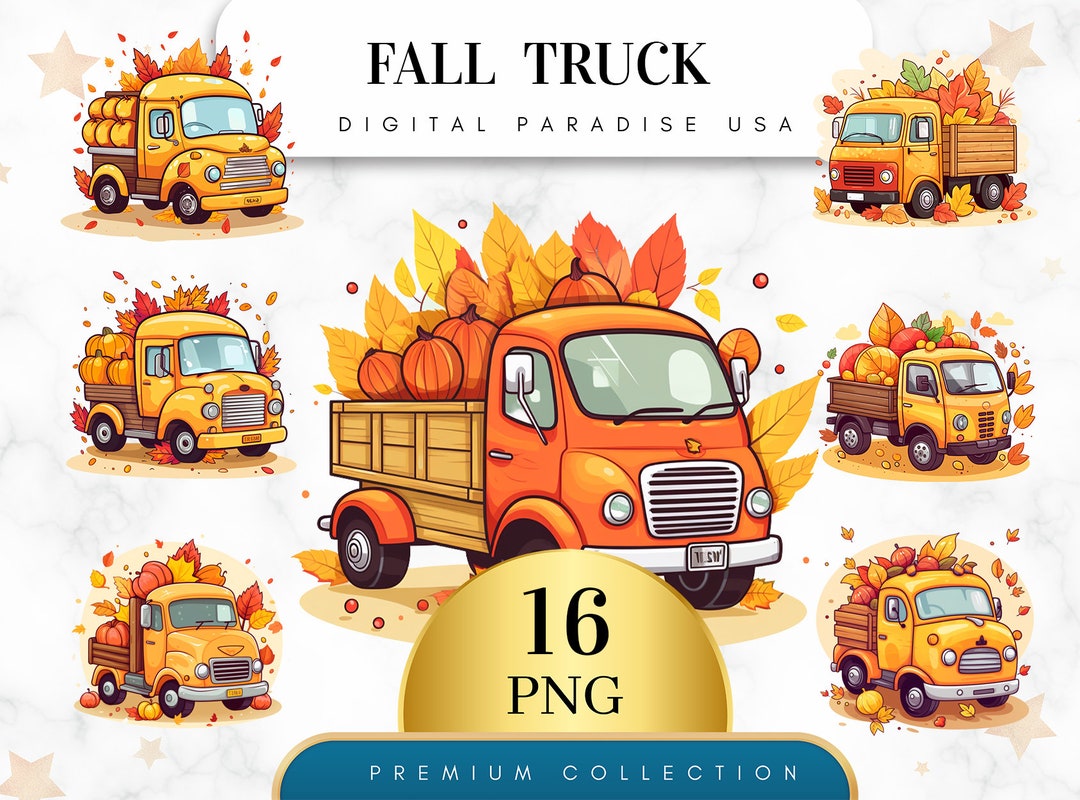 Set of 16, Fall Truck Clipart, Autumn Truck PNG, Harvest Clipart, Fall ...