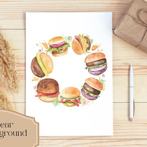 Set of 11, Watercolor Burger Clipart, Fast Food Clipart Bundle ...