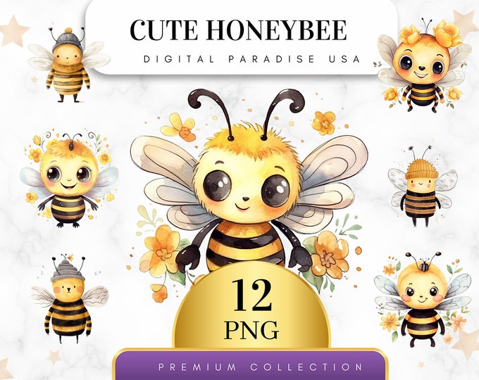 Watercolor Cute Honey Bee Clipart Png-bee Clip Art-spring Bumble Bee ...
