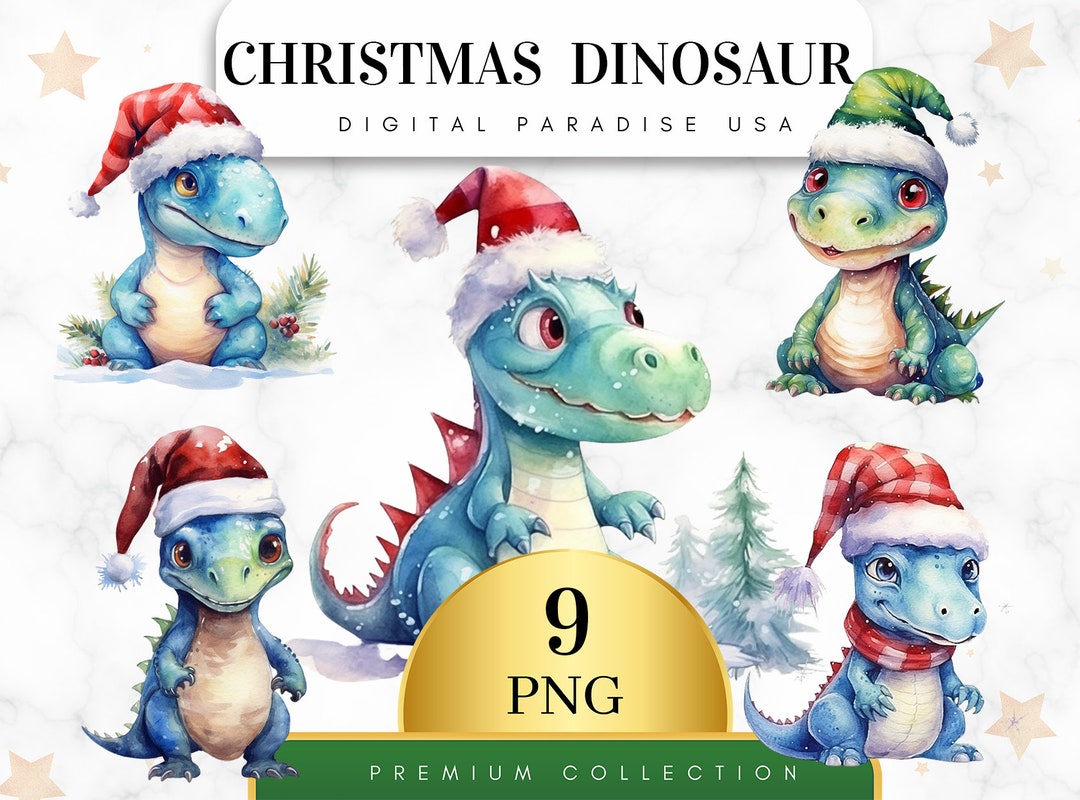Set of 9, Christmas Dinosaur Clipart, Dinosaur PNG, Holiday Dino, Kids ...