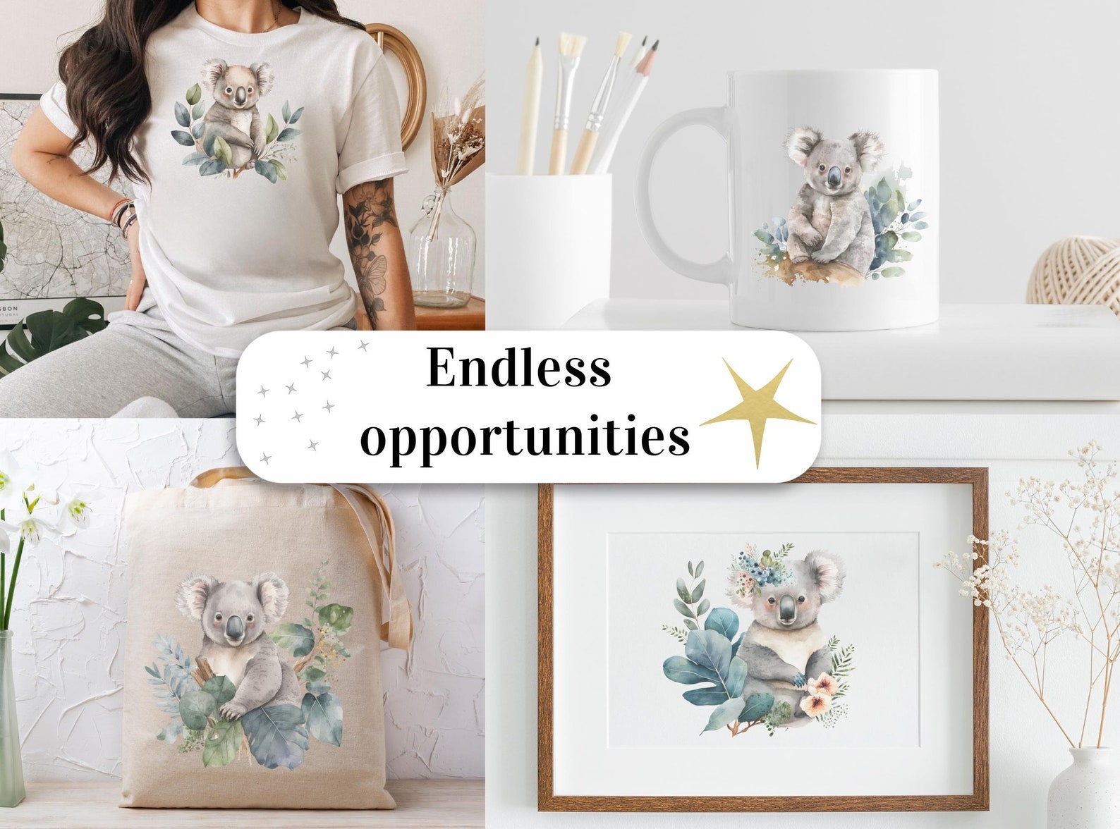 Set of 13, Watercolor Koala Clipart, Koala PNG, Cute Koalas, Koala Bear ...