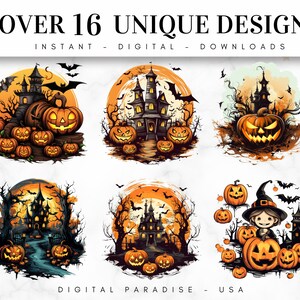 Set of 16, Halloween Style Clipart, Witch Clipart, Pumpkin Clipart ...
