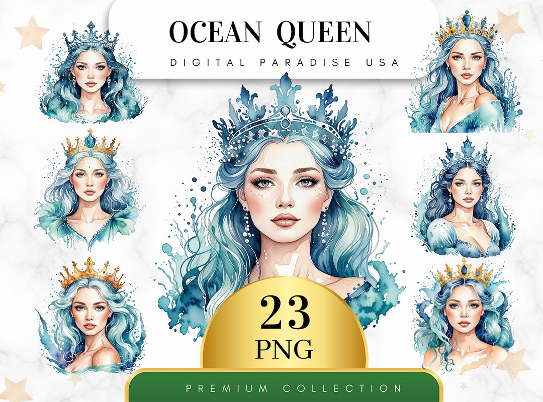 Set of 23, Ocean Queen Clipart, Sea Clipart, Nautical Clipart, Beach ...