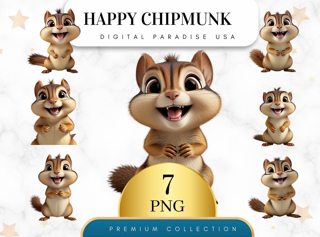 7er-Set, Happy Chipmunk Clipart, Süßes Chipmunk PNG, Wald Clipart, Tier ...