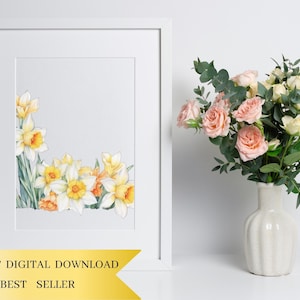 Set of 10, Daffodils Frame & Border Watercolor, Floral Frame Clipart ...