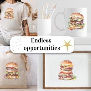 Set of 11, Watercolor Burger Clipart, Fast Food Clipart Bundle ...