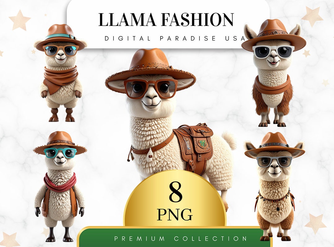 Set of 8, Llama Fashion Clipart, Llama PNG, Cute Llama Art, Scrapbook ...