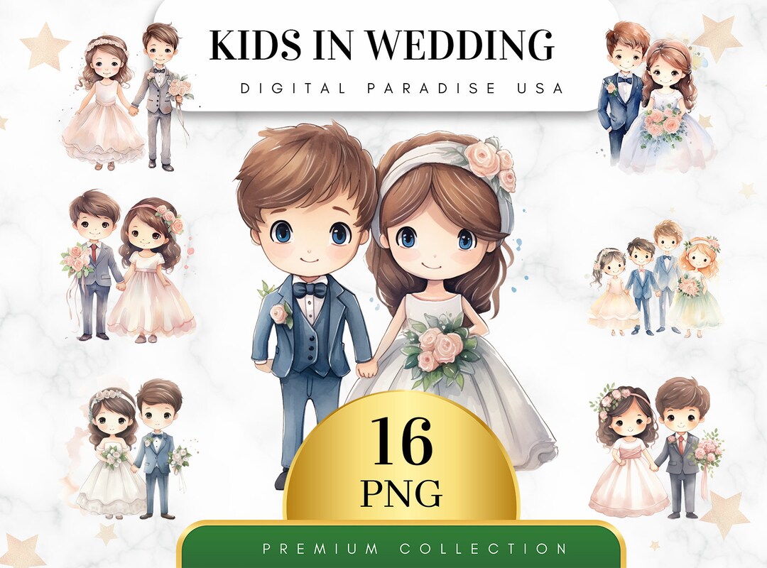 Set of 16, Kids in Wedding Clipart, Wedding Party Bundle, Children in ...
