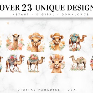 Set of 23, Floral Camels Clipart, Camel Png, Boho Desert Animals ...