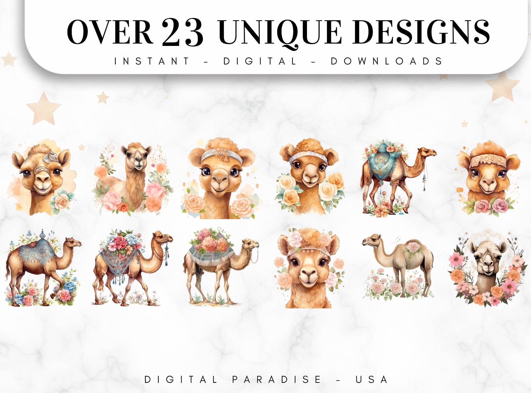 Set of 23, Floral Camels Clipart, Camel Png, Boho Desert Animals ...