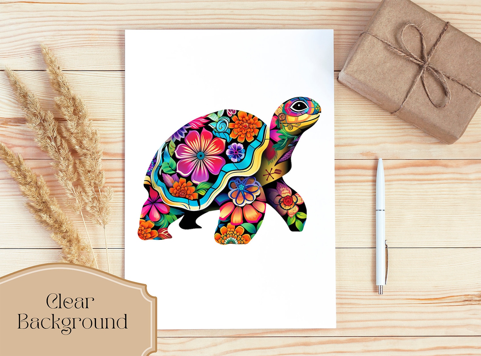 Set of 5, Turtle Bloomscape Clipart, Turtle PNG, Boho Turtle Art ...