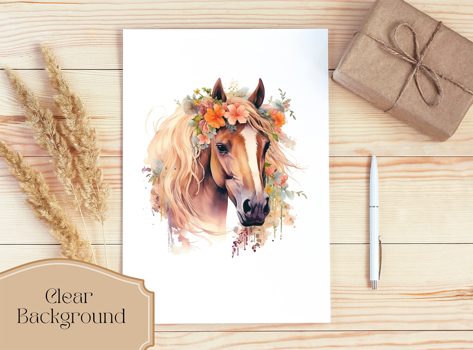 Set of 60, Floral Horses Clipart, Horse PNG, Boho Horse Art, Watercolor ...
