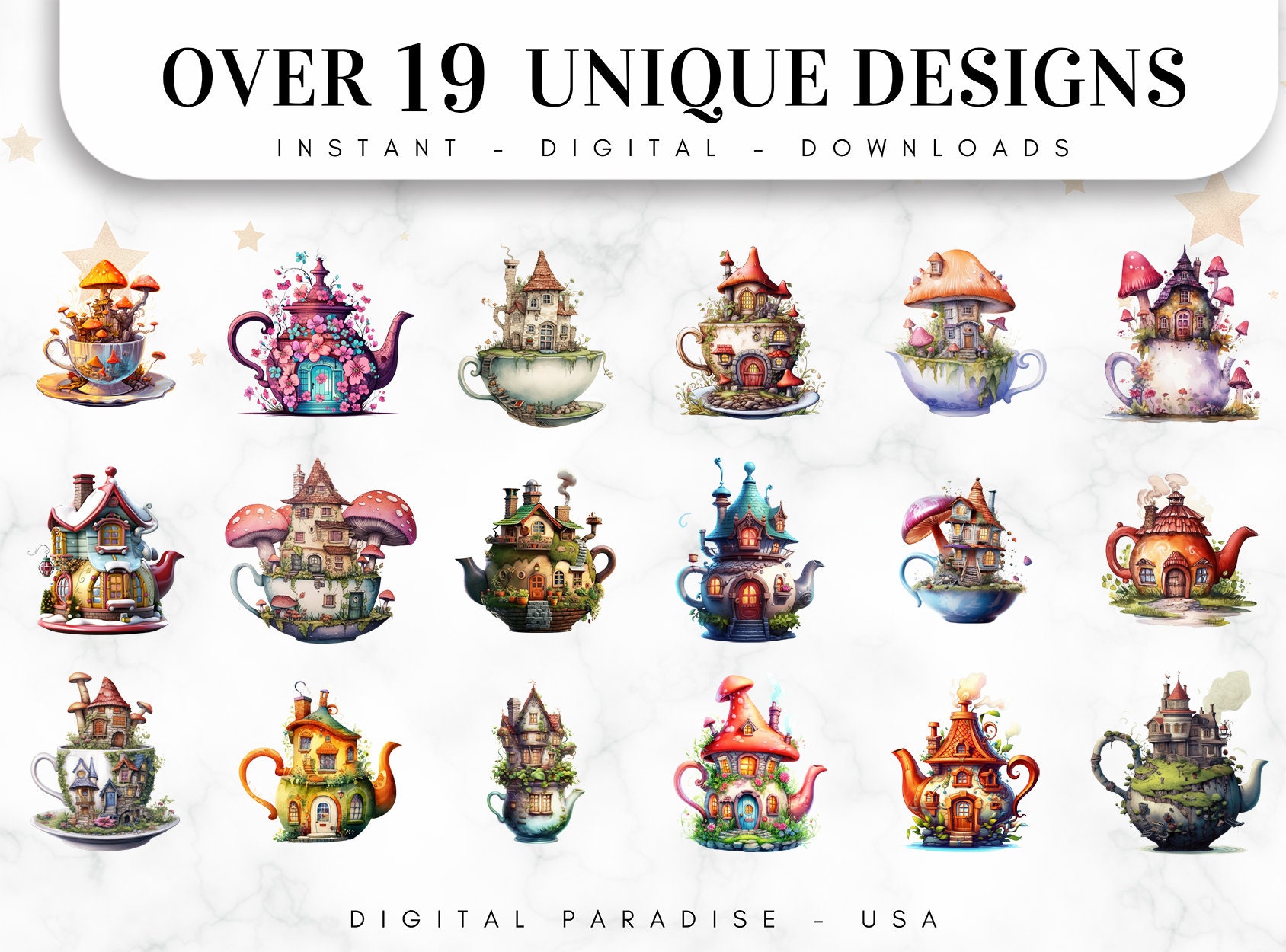 Set of 19, Fantasy Cup Houses Clipart, Cup House PNG, Digital Download ...