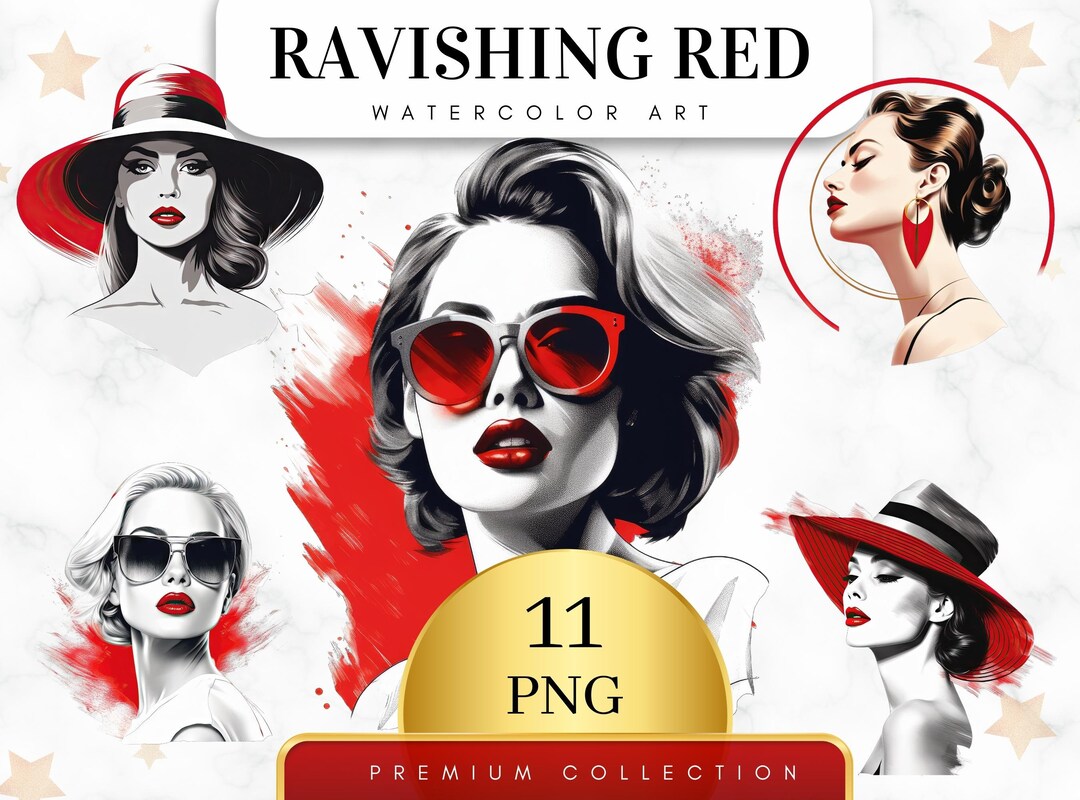Set of 11, Watercolor Ravishing Red, Fashion Girl Clipart, Lady Boss ...