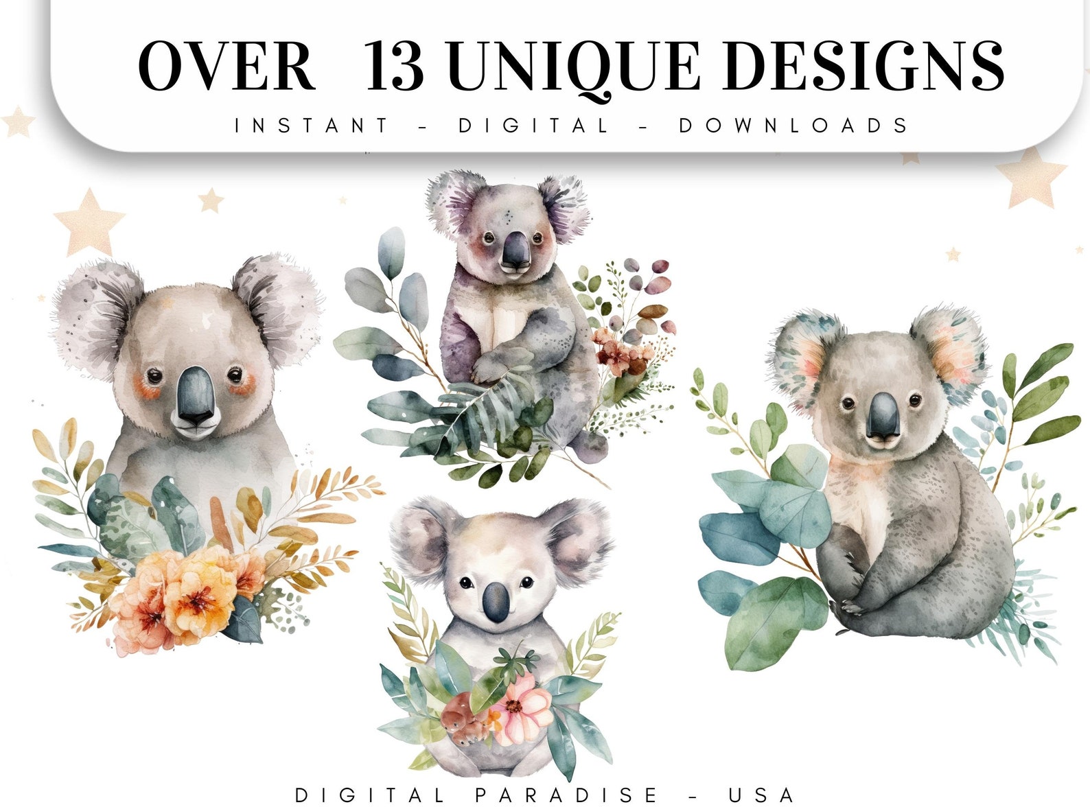 Set of 13, Watercolor Koala Clipart, Koala PNG, Cute Koalas, Koala Bear ...