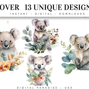 Set of 13, Watercolor Koala Clipart, Koala PNG, Cute Koalas, Koala Bear ...
