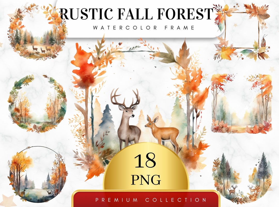 Set of 18, Rustic Fall Forest Frame Clipart, Fall Clipart, Autumn ...