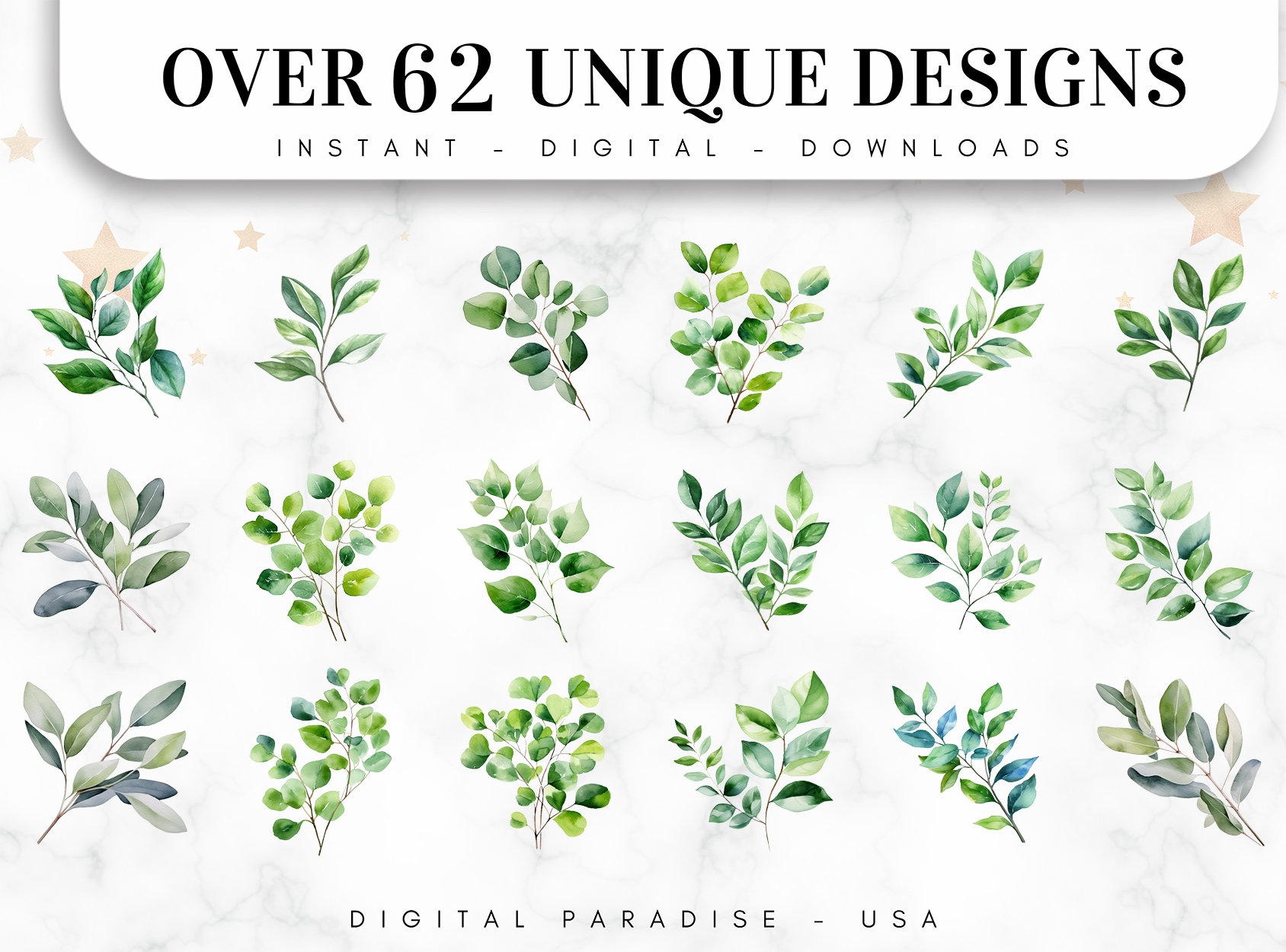 Set of 62, Green Leaves Clipart, Leaf PNG, Botanical Clipart, Jungle ...