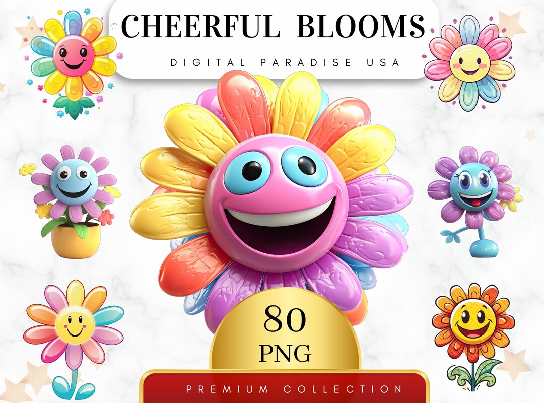 Set of 80, Watercolor Smiley Flowers Clipart, Retro Groovy Png, Smiley ...