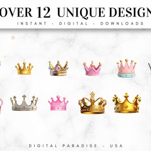 Set of 12, Cute Crowns Clipart, Crown PNG, Princess Clipart, Royal ...