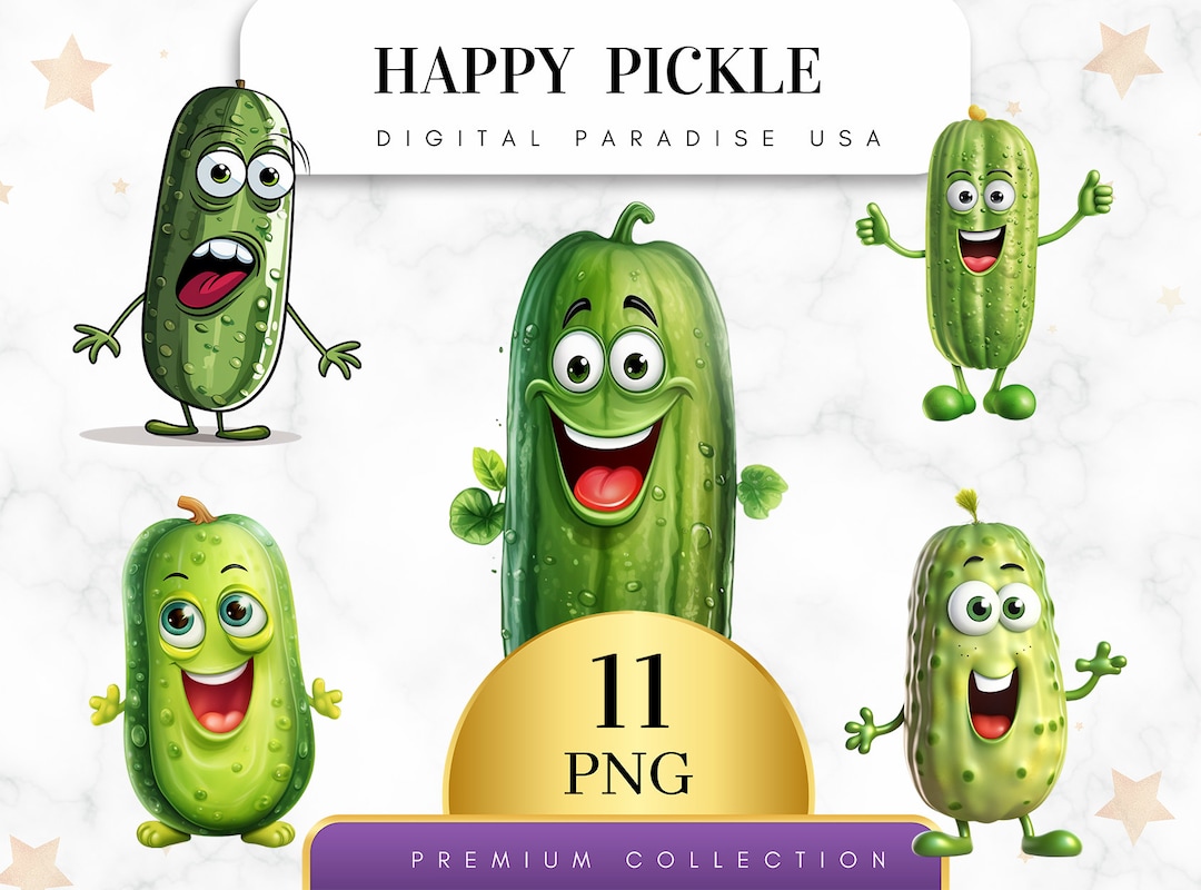 Set of 11, Happy Pickle Clipart, Pickle PNG, Watercolor Pickle, Junk ...