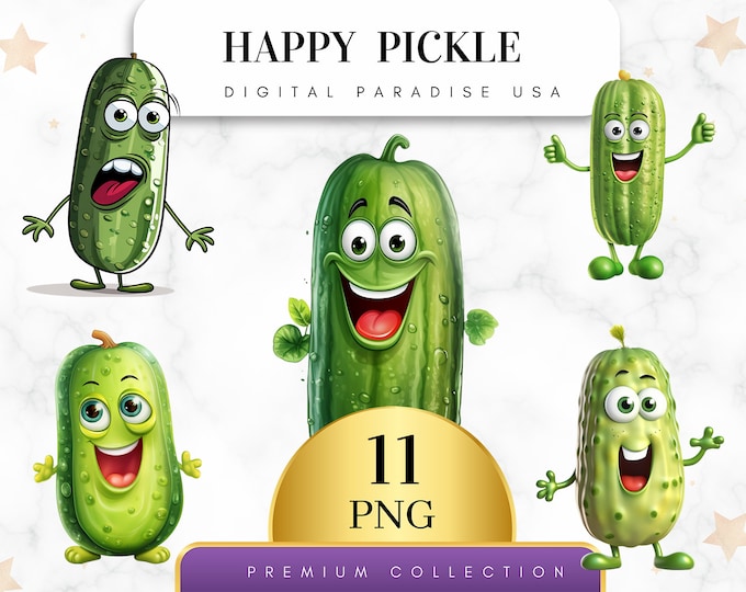 Funny Pickle Clipart, Pickle Sublimation, 12 Pickle Graphics, Cartoon ...