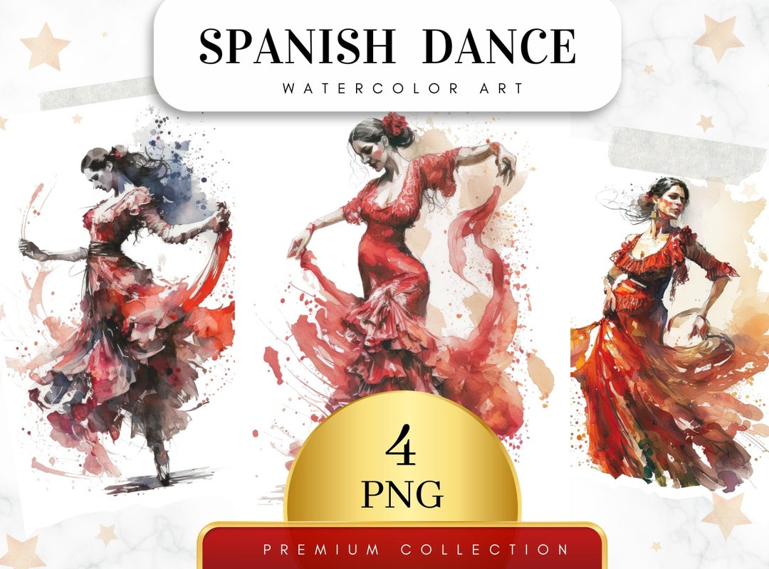 Set of 4, Watercolor Spanish Dancer Clipart, Scarlet Wall Art ...